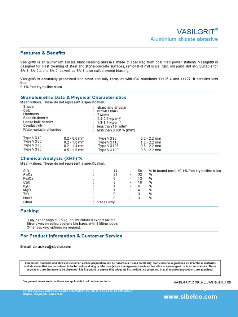 Grit PDS - Vasilgrit Technical Datasheet | PDF | Aluminium Oxide | Chemistry
