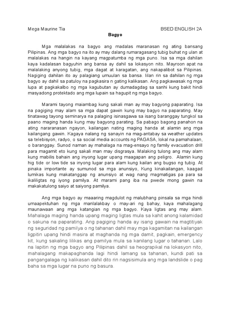 Sanaysay Tungkol Sa Sakuna | PDF