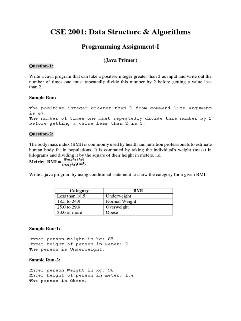 DSA Assignment-1 | PDF | Body Mass Index | Obesity DSA Assignment-1 | PDF | Body Mass Index | Obesity