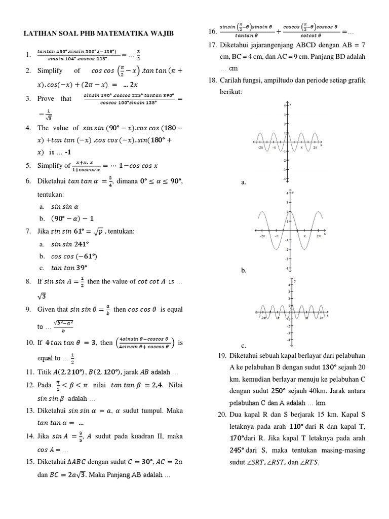 Latihan Soal PHB Matematika Wajib | PDF