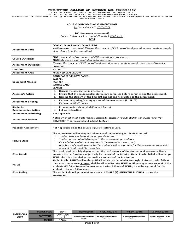 Cazar Coa1 Lea4 | PDF | Thought | Rubric (Academic)