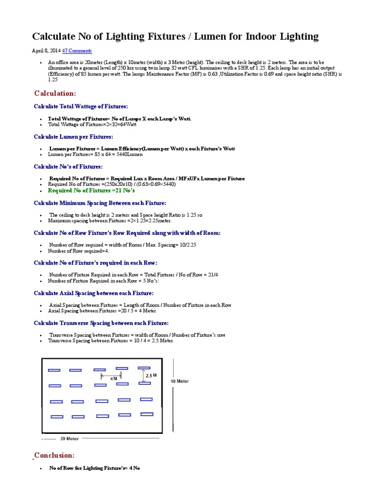 Calculate No of Lighting Fixtures Lumen For Indoor LightiNG | PDF