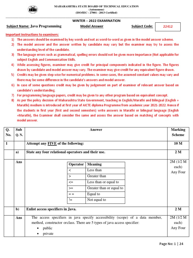 22412-2022-Winter-Model-Answer-Paper (Msbte Study Resources) | PDF | Programming | Constructor ...