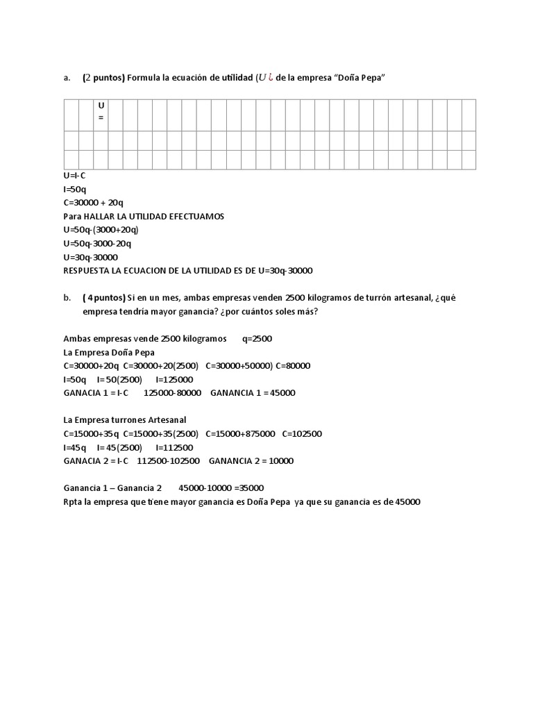 (Puntos) Formula La Ecuación de Utilidad ( | PDF