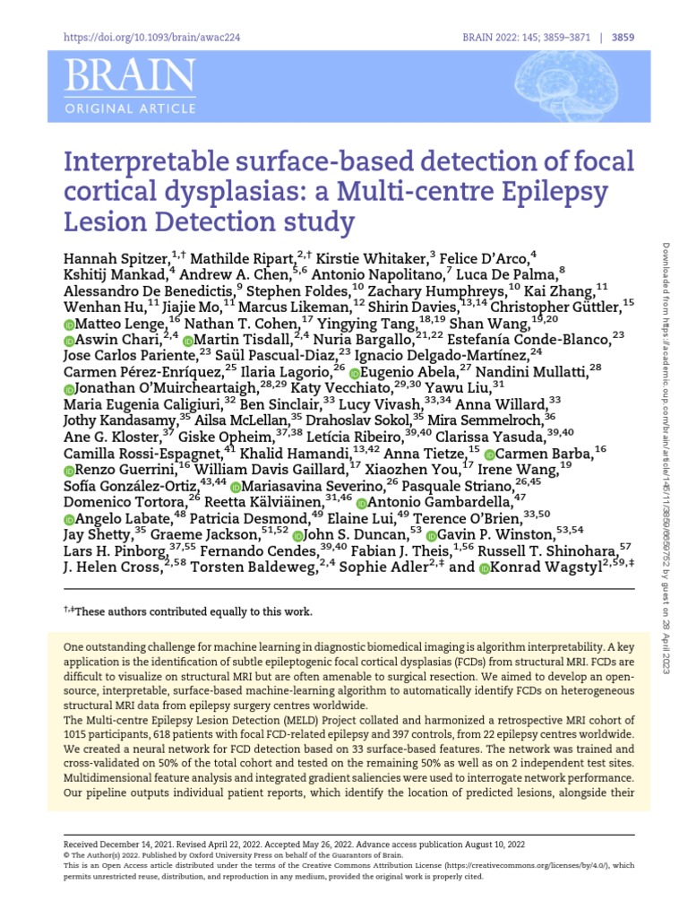 Interpretable Surface Based Detection Of Focal Crotical Dysplasias A Multi Centre Epilepsy