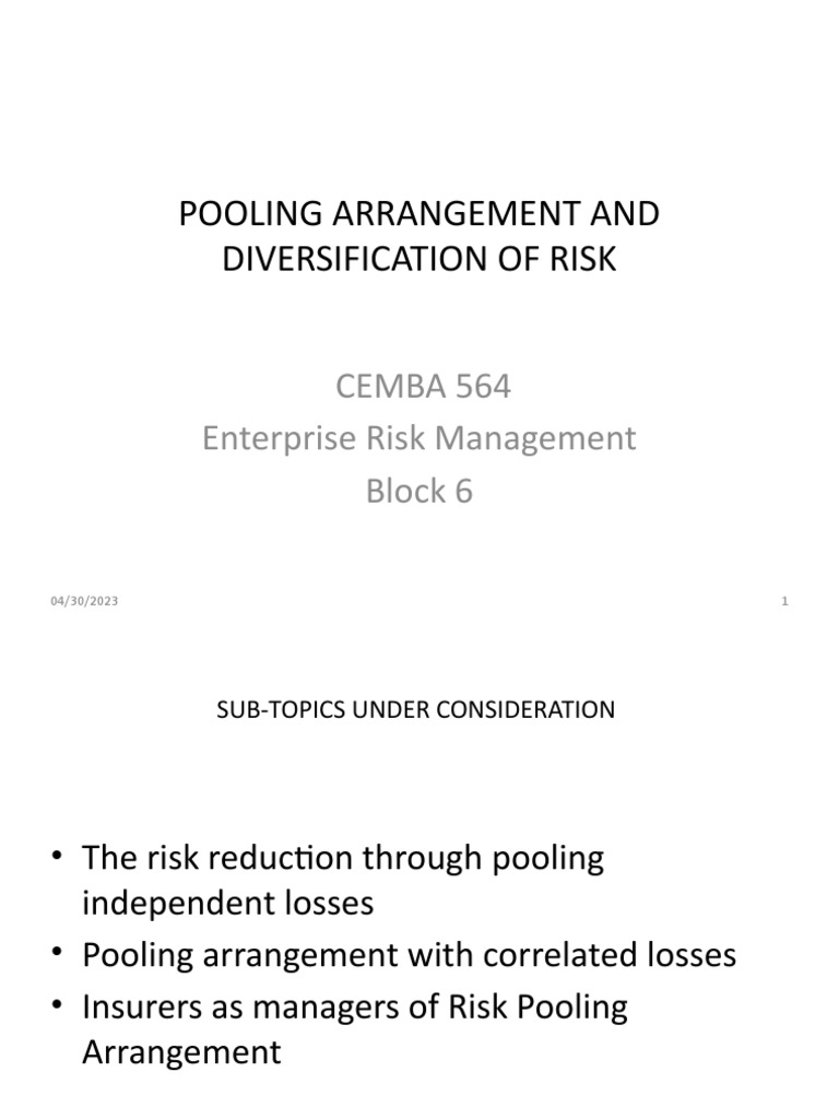 Block 6 POOLING ARRANGEMENT AND DIVERSIFICATION OF RISK | PDF ...