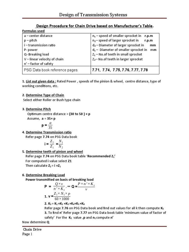 Dts Design Procedure For Chain Drive Pdf Applied And
