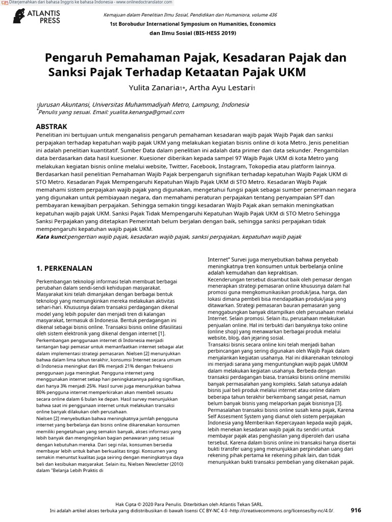 E The Influence Of Tax Comprehension Tax Awareness En Id Pdf