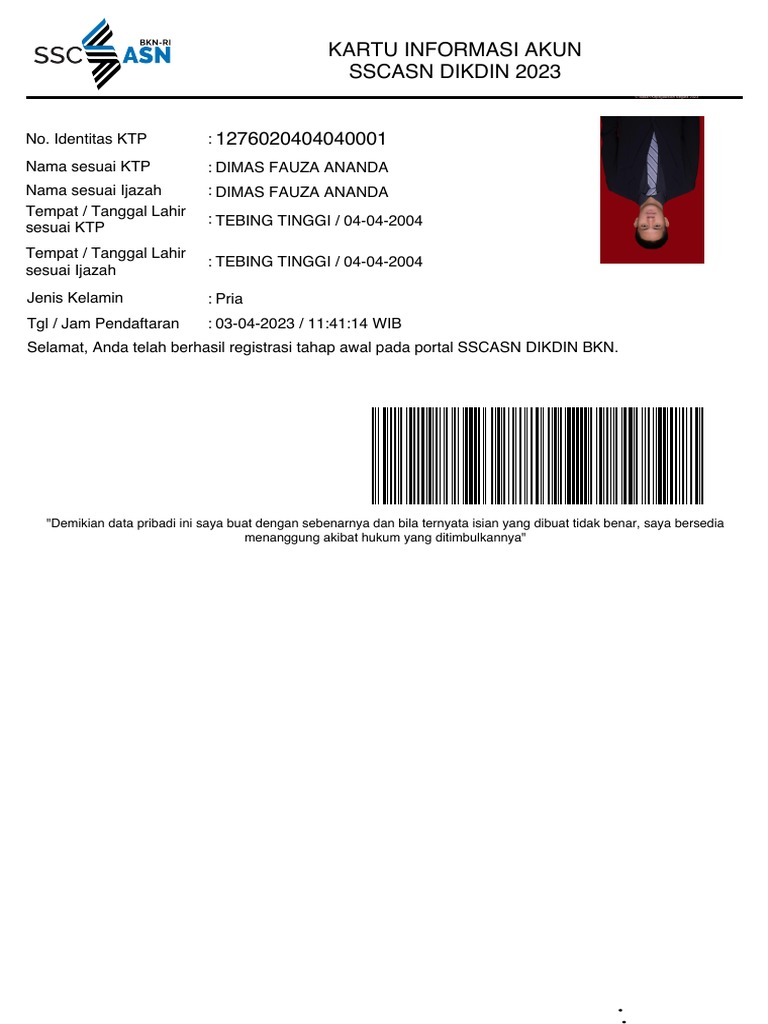 Kartu Informasi Akun Sscasn Dikdin 2023 | PDF