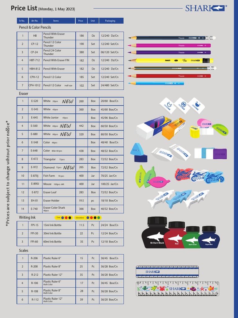Shark Stationery Price List For May 2023 | PDF | Tools | Printing