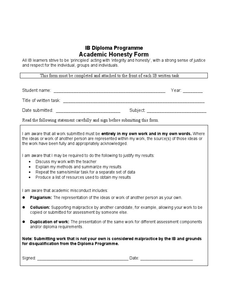 IB Academic Honesty Form | PDF | Career & Growth | Business