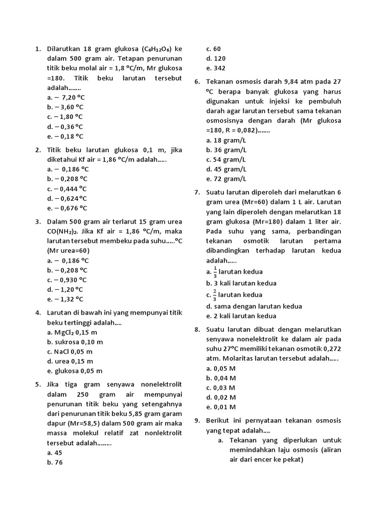 Kumpulan Soal Kimia (Sifat Koligatif Larutan) | PDF