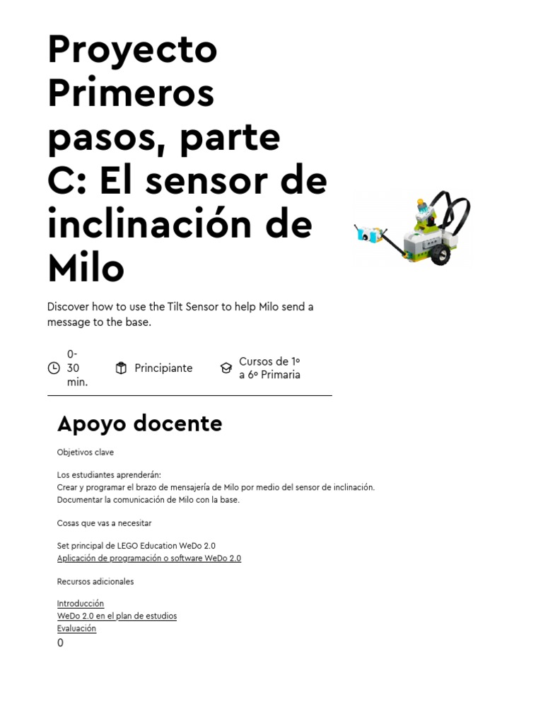 U1L3 Profesor-Parte C El Sensor de Inclinacion de Milo-Principiante-1 A 6 Primaria | PDF ...