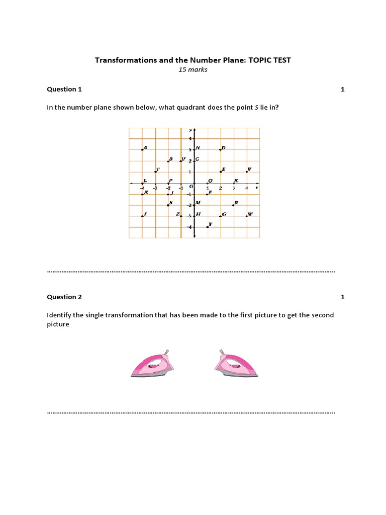 Transformation and Number Plane Topic Test Year 3 | PDF | Cartesian ...