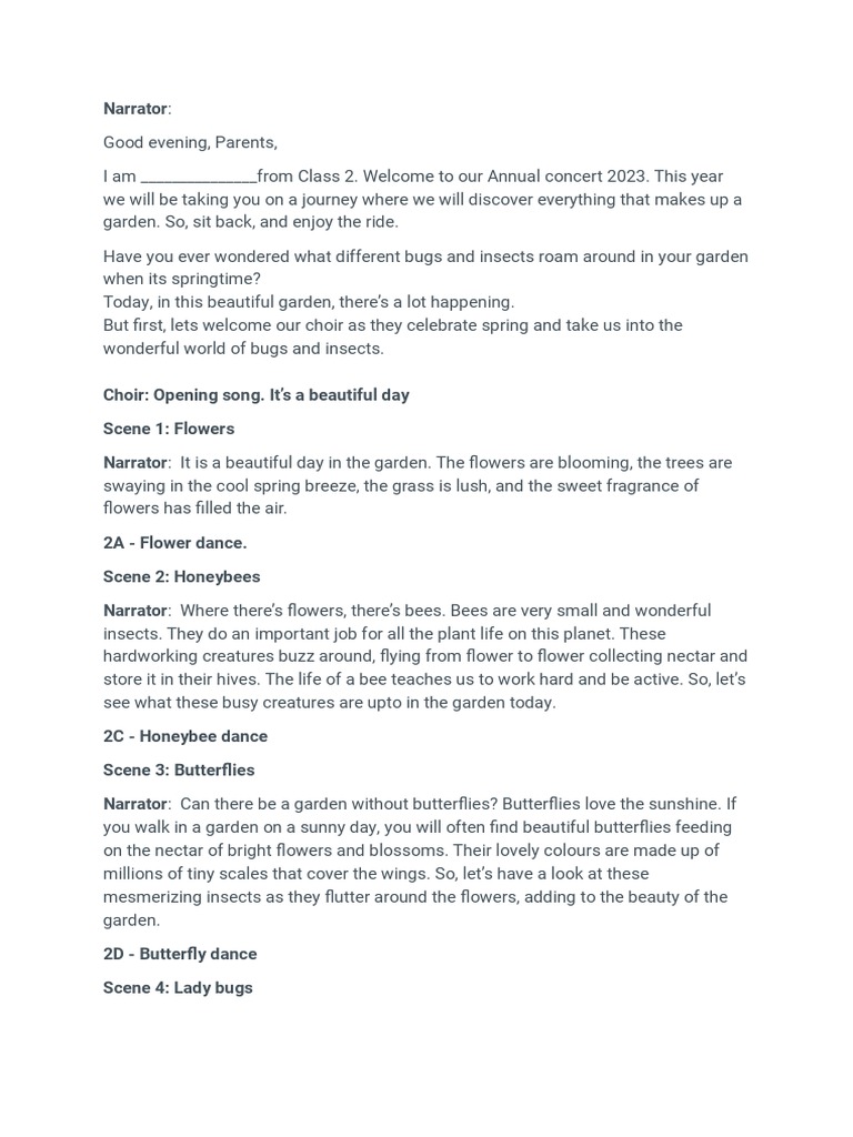 Script For Play About A Garden Scene With Bugs and Insects | PDF ...