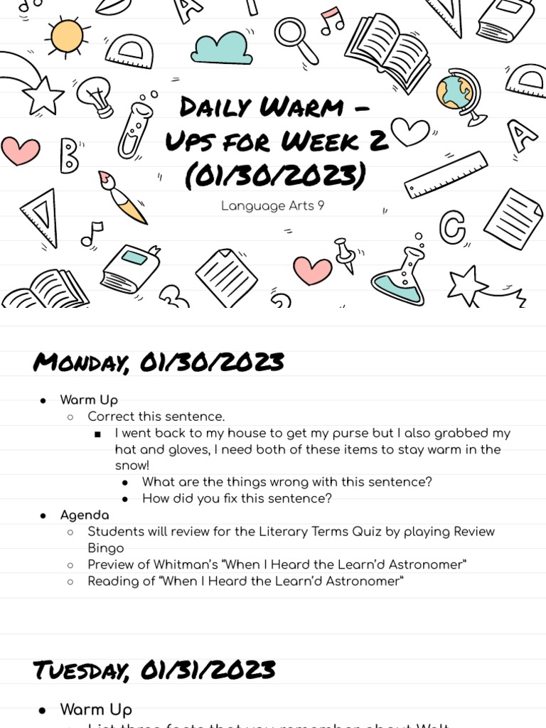 Week 2 Language Arts Warm-Ups | PDF | Language Arts & Discipline