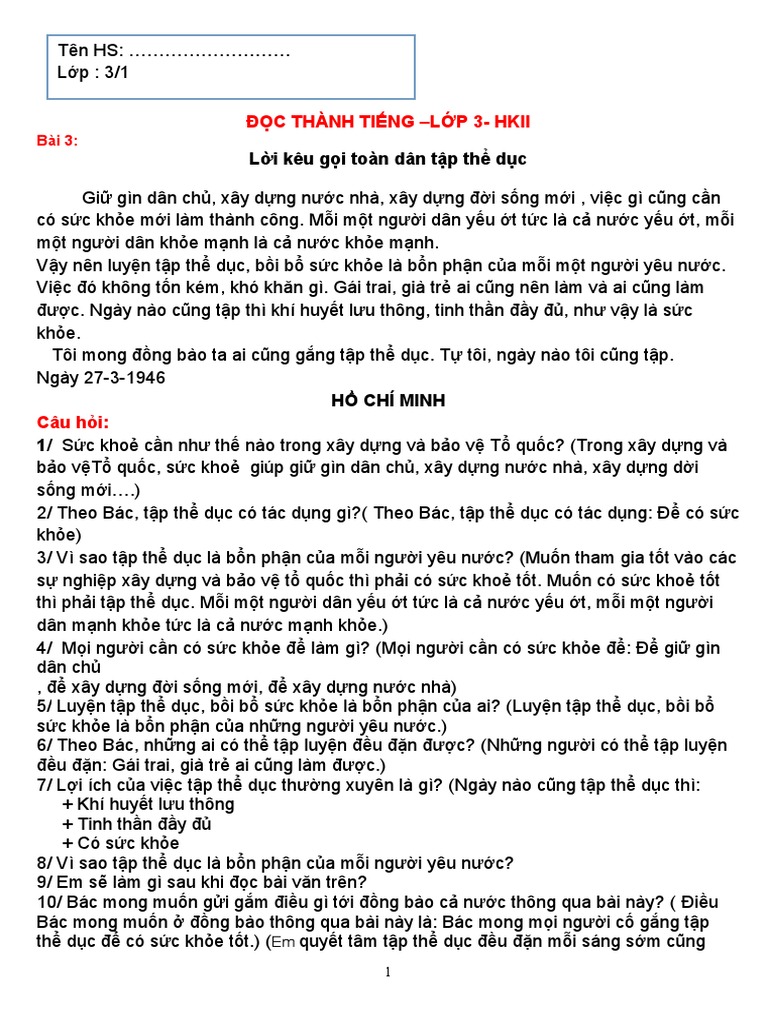 K3- ÔN THI ĐỌC THANH TIENG HKII - PHAN 2 | PDF