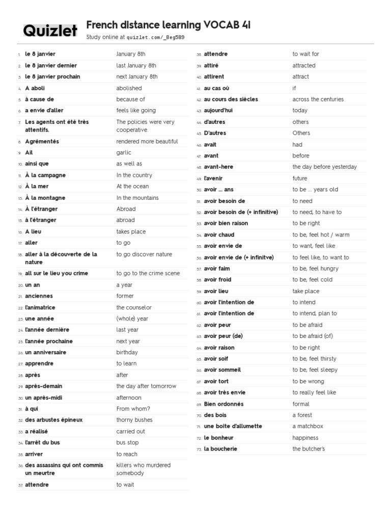 Vocabulaire essentiel pour Quizlet Gitan | PDF
