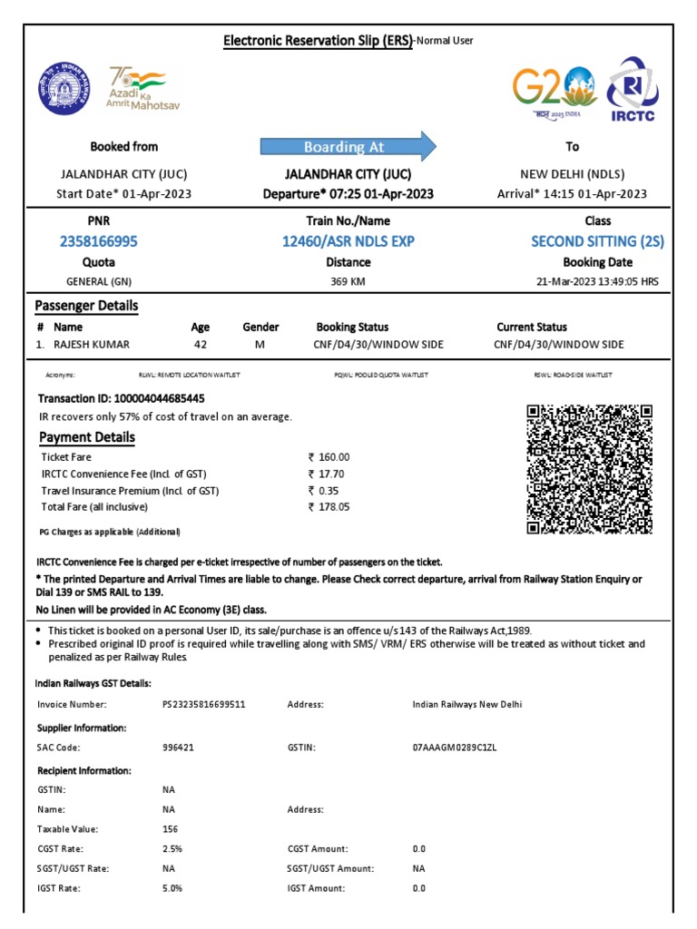 12460/ASR NDLS EXP Second Sitting (2S) | PDF | Identity Document
