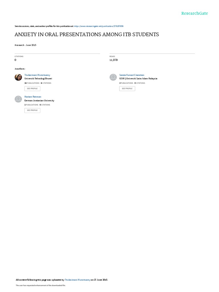 Anxiety in Oral Presentations Among Itb Students | PDF | Anxiety ...