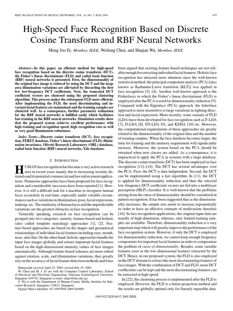 High Speed Face Recognition Based On Dis Pdf Cluster Analysis