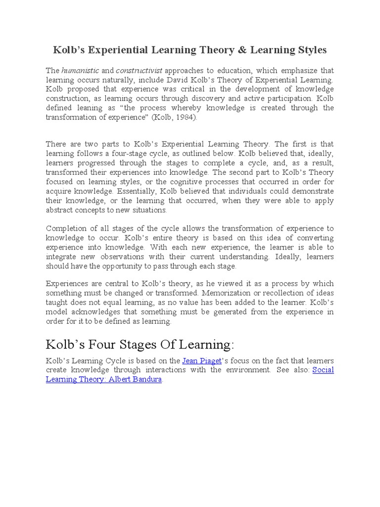 Kolb | PDF | Learning Styles | Learning