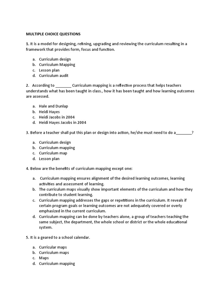 Curriculum Mapping MCQs Guide | PDF | Career & Growth