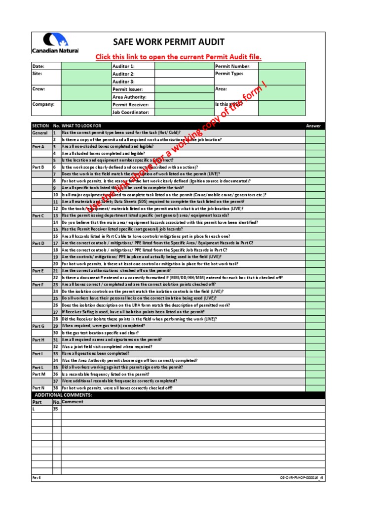 SWP Audit - OS-OVR-FM-OP-000016 | PDF