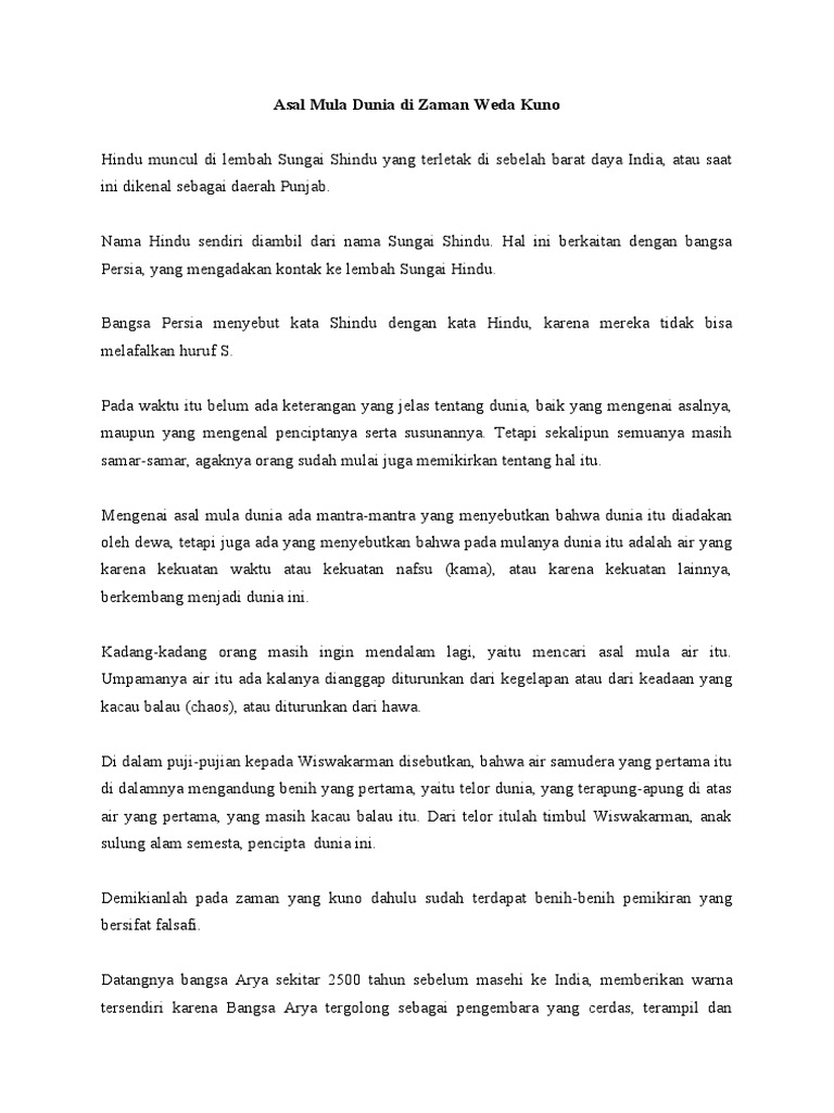 Asal Mula Dunia Di Zaman Weda Kuno | PDF