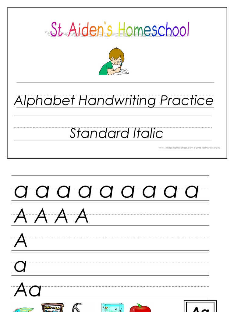 Standard Print Italic Alphabet Handwriting Practice Activity Book ...