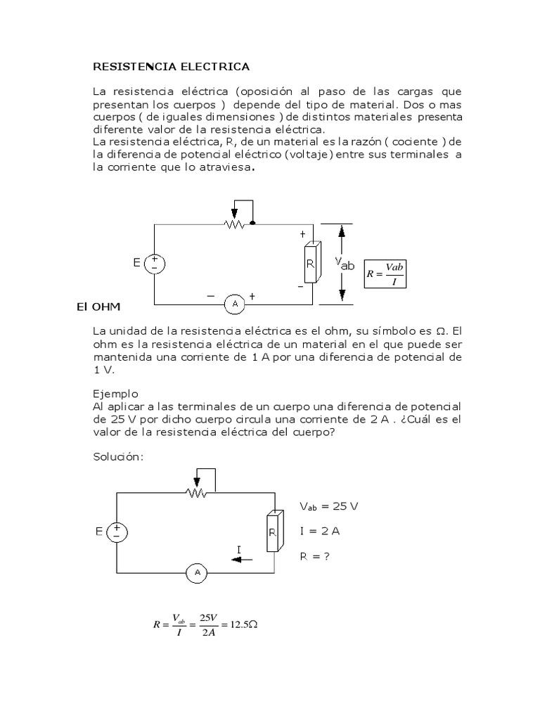 01 Resistencia Electrica | PDF | voltaje | Corriente eléctrica