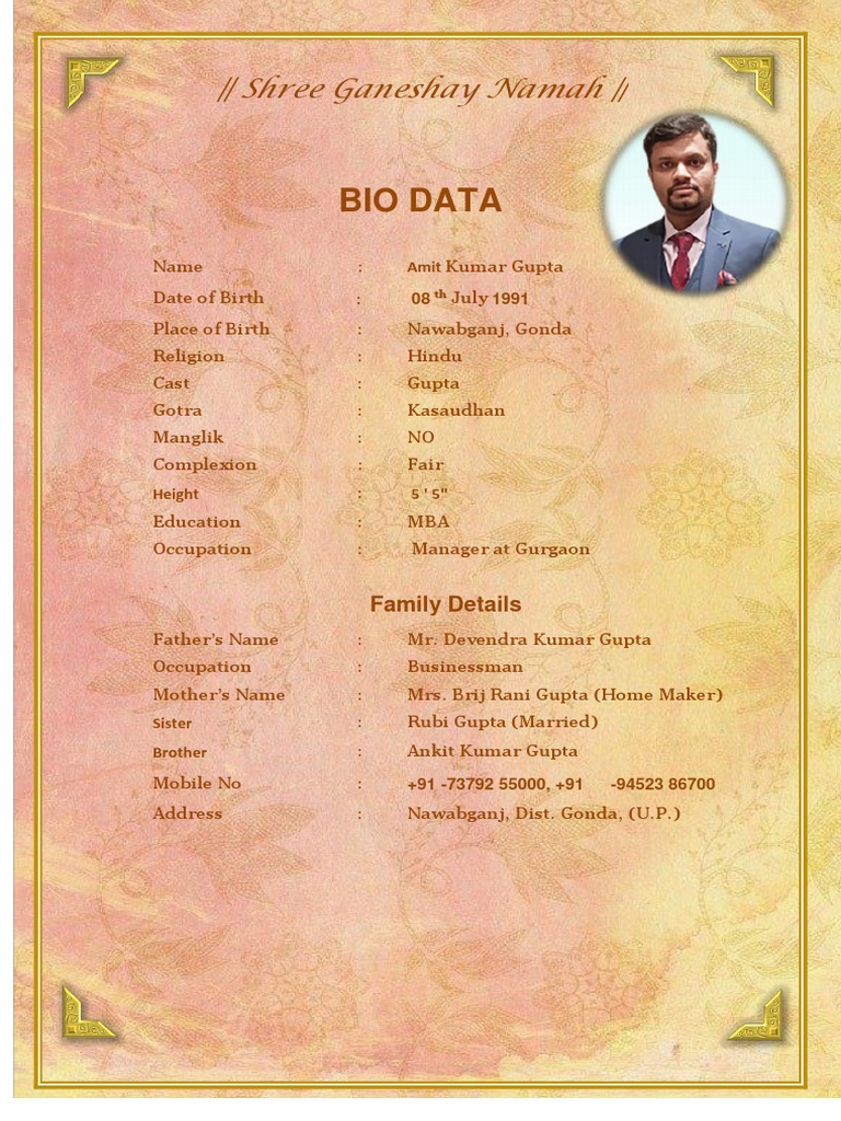 Marriage Biodata AMIT . | PDF