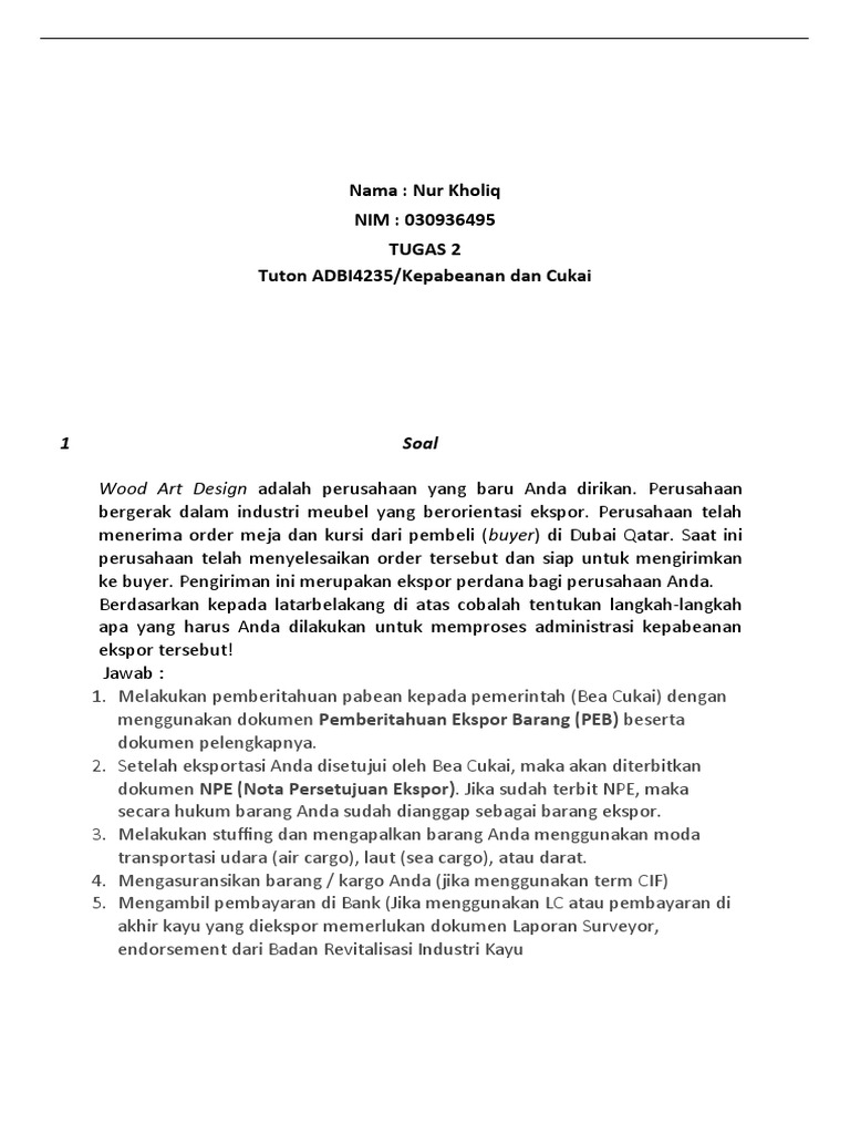 Tugas - 2 - Kepabeanan Dan Cukai | PDF