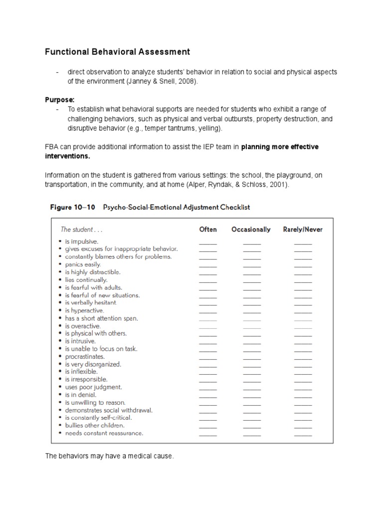 Esn 2103 Fba Handout | PDF | Behavior | Psychological Theories