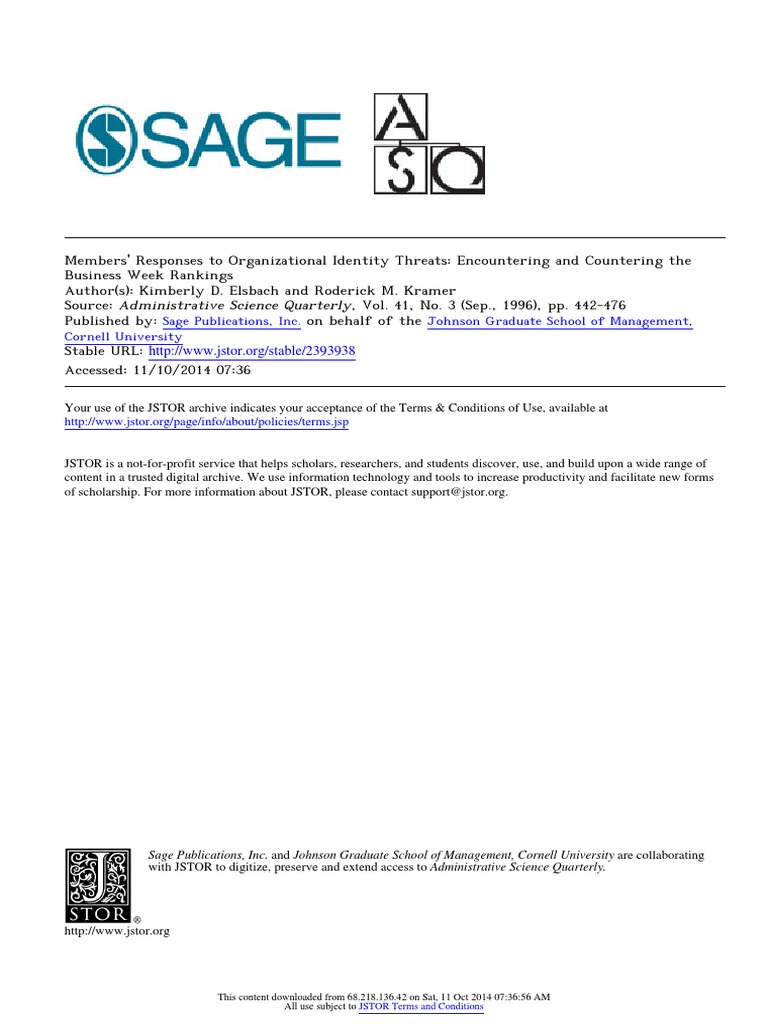 Elsbach 1996 | PDF | Identity (Social Science) | Self Concept