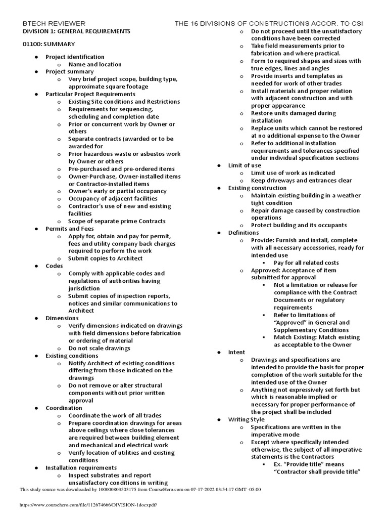 Division 1 PDF | PDF | Specification (Technical Standard) | Architect