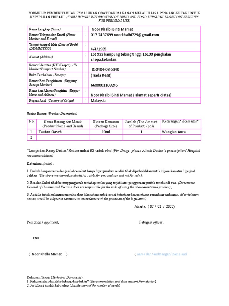 JNT FORMULIR BPOM | PDF