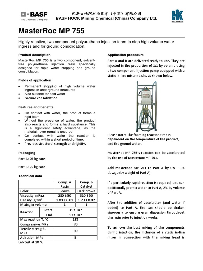 03.MasterRoc MP 755 TDS EN | PDF | Polyurethane | Water