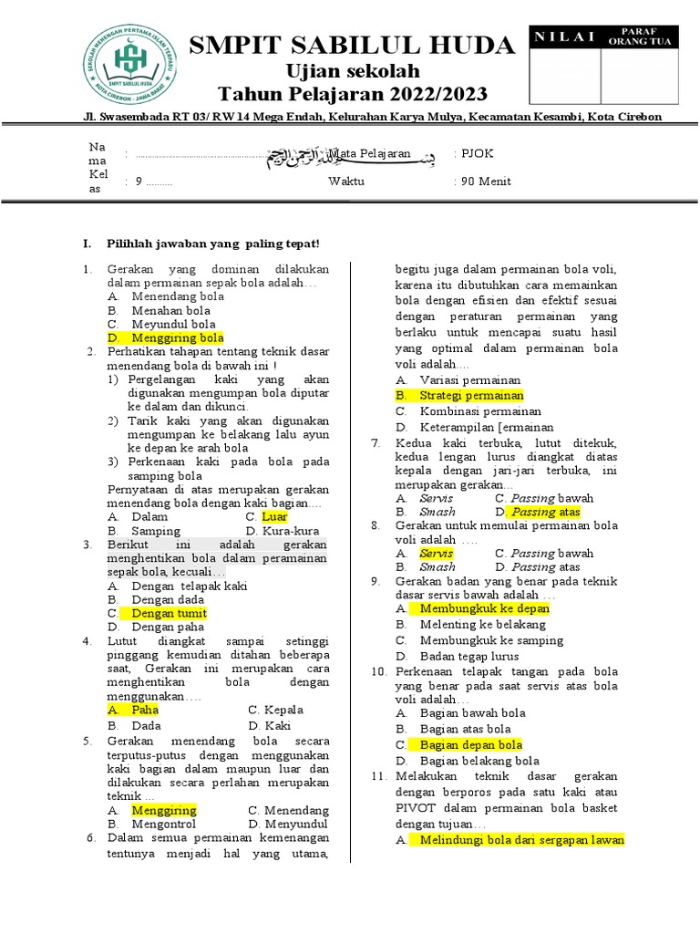 Soal US Kelas 9 PJOK | PDF