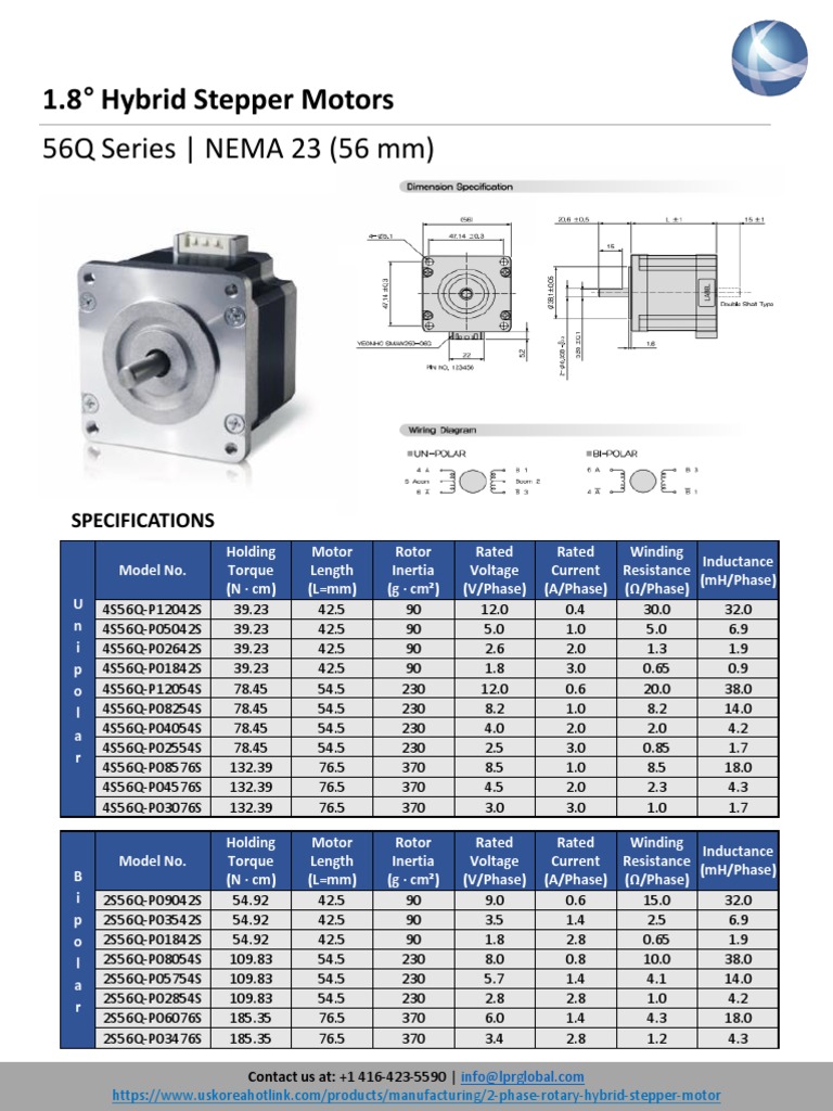 NEMA 23 1.8° Hybrid Stepper Motor Catalog | Download Free PDF | Electric Motor | Electric Power