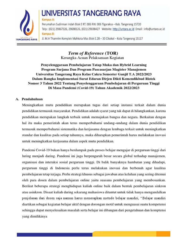 Tor Hybrid Learning Untara Cakra Bulan Desember 2022 | PDF