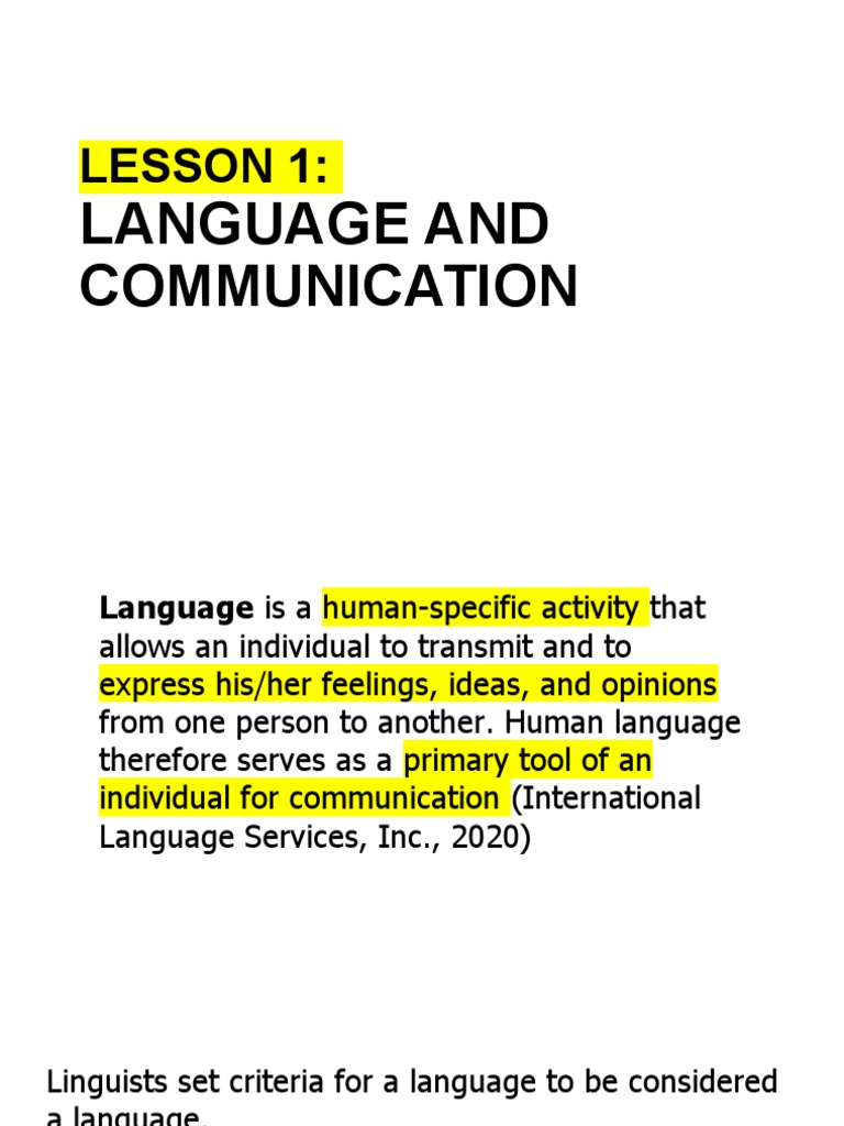 Lesson 1:: Language and Communication | PDF | Communication | Cognition