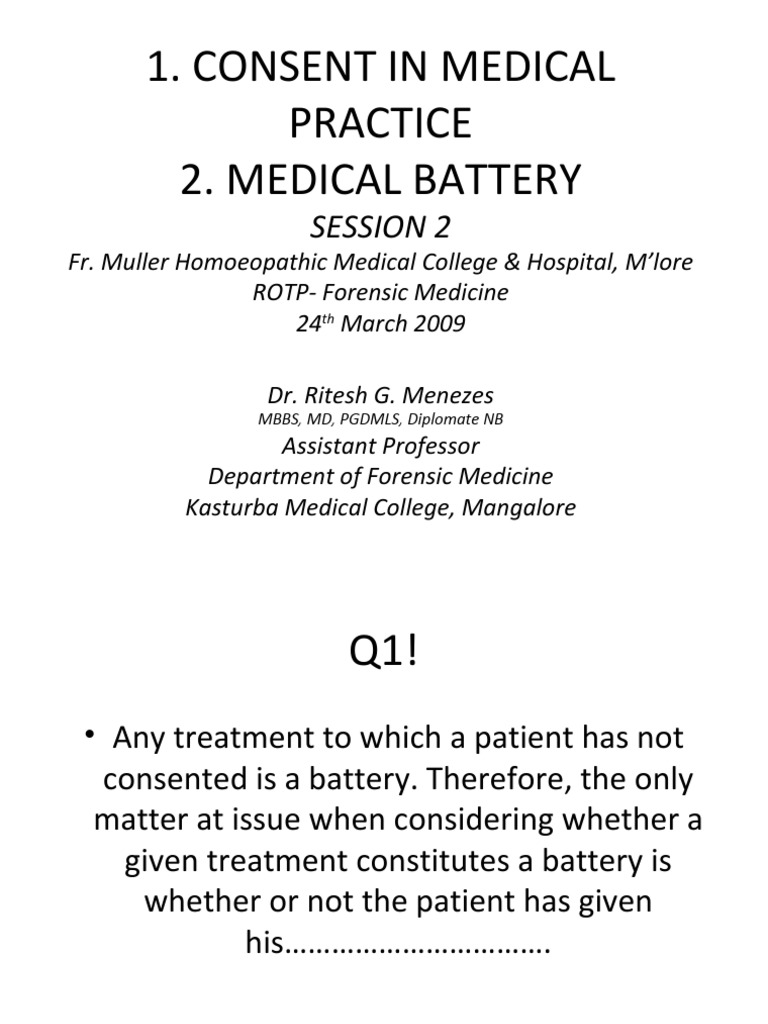 Consent in Medical Practice 2. Medical Battery: Session 2 | PDF