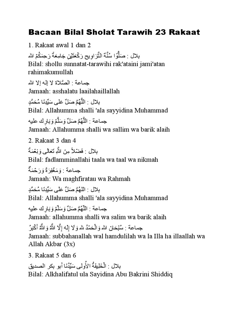 Bacaan Bilal Sholat Tarawih 23 Rakaat | PDF | Sharia | Semitic Words ...