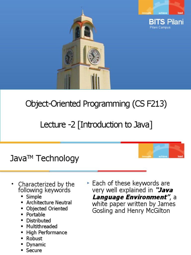 Object Oriented Programming Cs F213 Lecture 2 Introduction To Java Download Free Pdf
