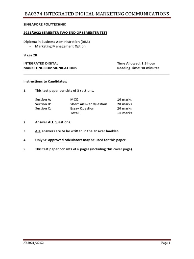 IDMC EST Practice Paper For AY2223 | Download Free PDF | Digital ...