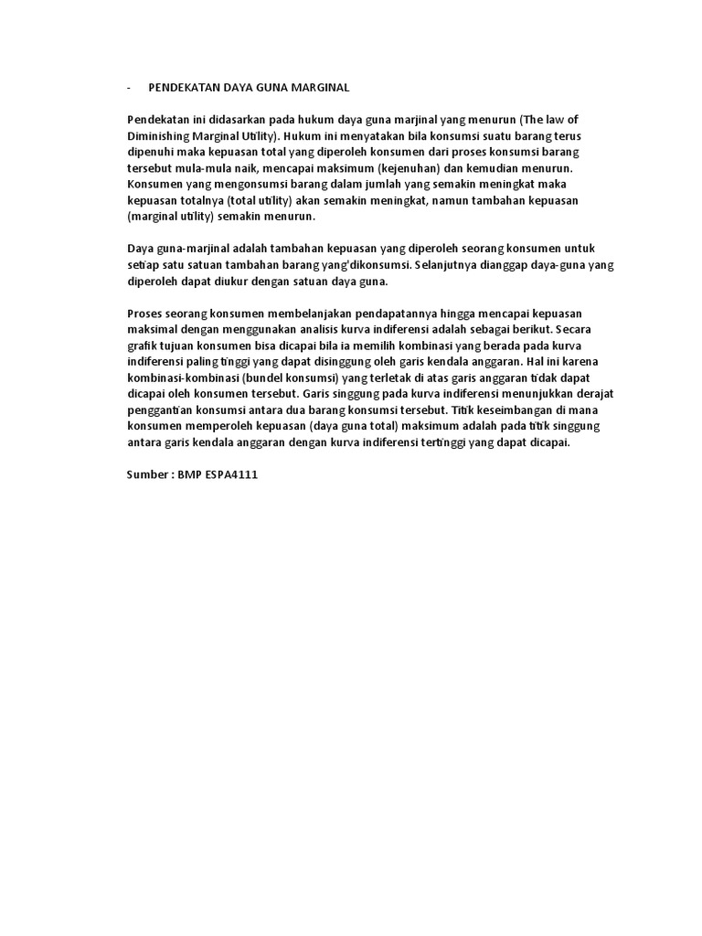 Daya Guna Marjinal dalam Ekonomi Mikro | PDF