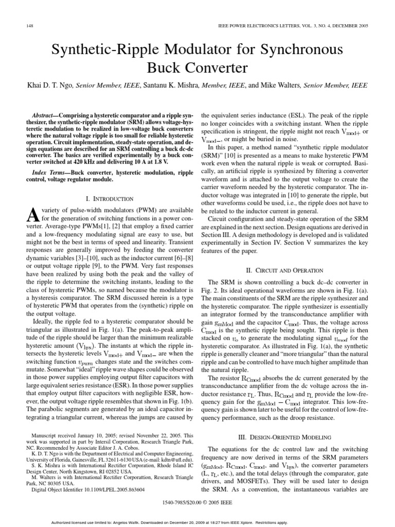 Synthetic-Ripple Modulator For Synchronous Buck Converter | PDF ...