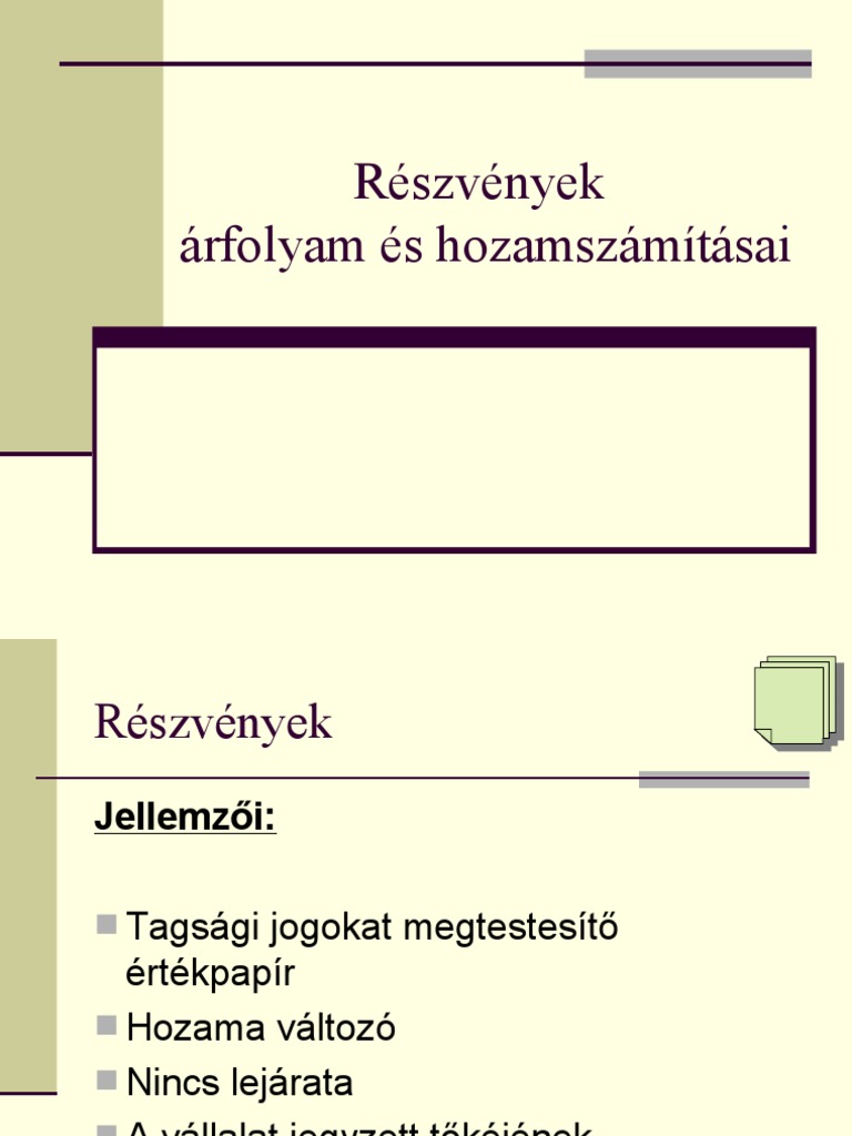 Reszvenyek Arfolyam Hozam | PDF