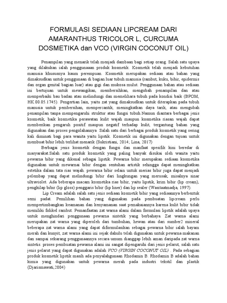 Formulasi Sediaan Lip Cream Dari Amaranthus Tricolor, Curcuma Domestica ...